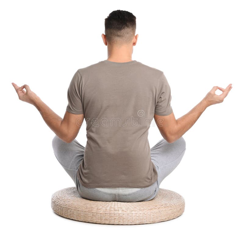 Man Meditating on White Background, Back View Stock Image - Image of ...