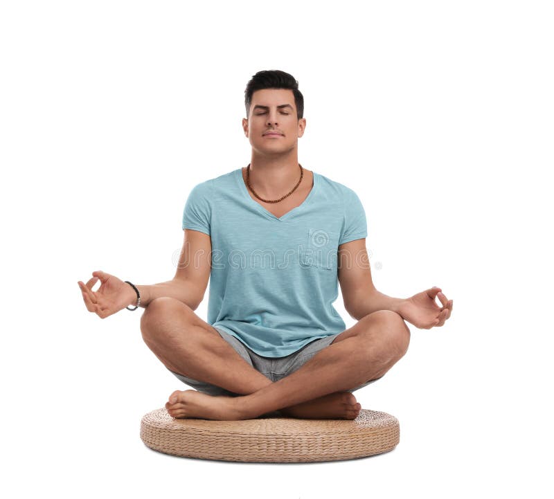 Man Meditating on White. Zen Concept Stock Photo - Image of fitness ...