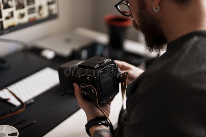 Man with Medium Format Camera in Studio Stock Image - Image of manual ...