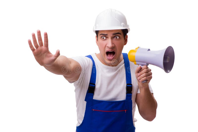 The Man with Megaphone Isolated on White Stock Photo - Image of ...