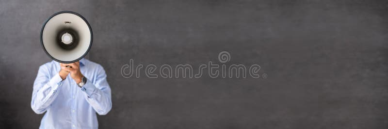 Man with Megaphone Warning Voice Announcement Stock Image - Image of ...