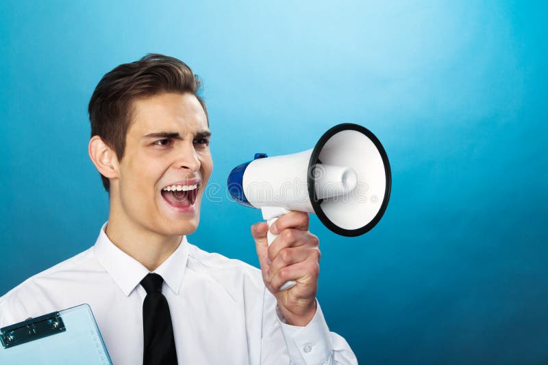 Guy with a megaphone stock image. Image of portrait, hard - 48748141