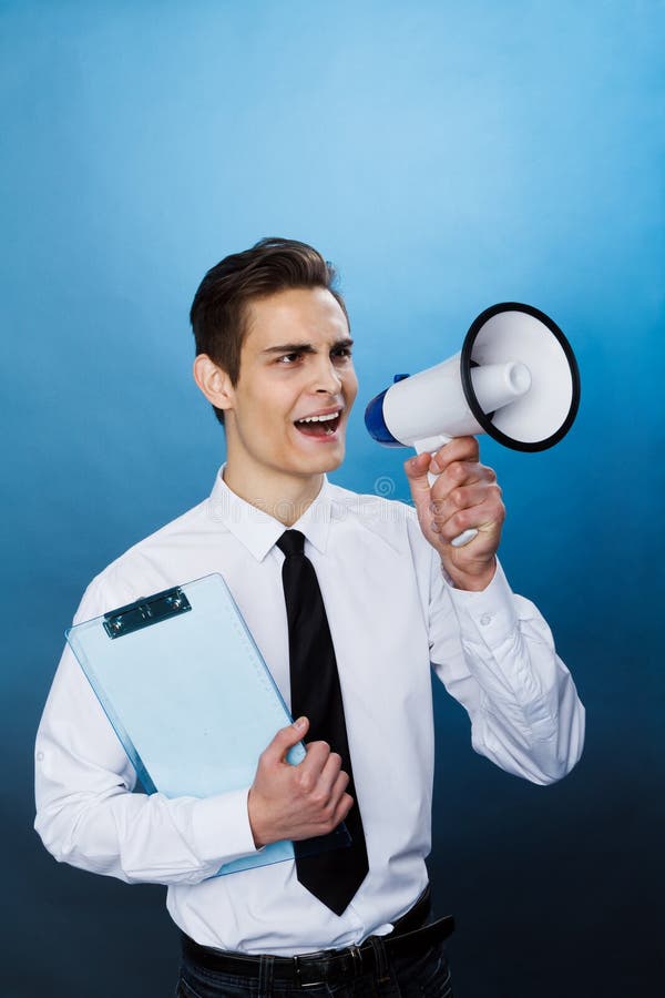 Man with megaphone stock photo. Image of holding, megaphone - 48748568