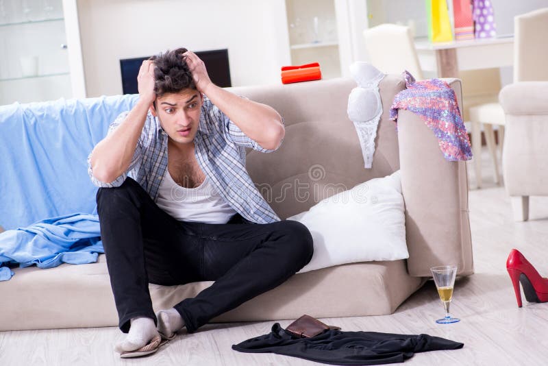 The Man with Mess at Home after House Party Stock Photo - Image of ...