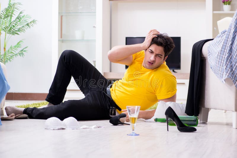 The Man with Mess at Home after House Party Stock Image - Image of ...
