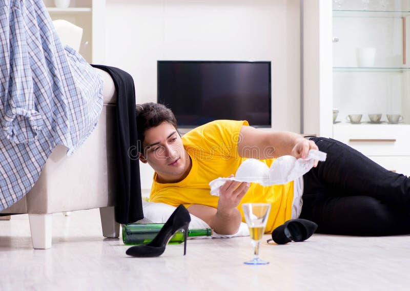 Man with Mess at Home after House Party Stock Image - Image of ...