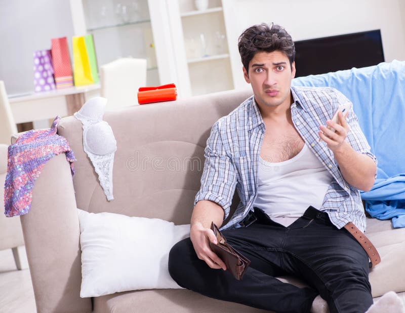 Man with Mess at Home after House Party Stock Image - Image of ...