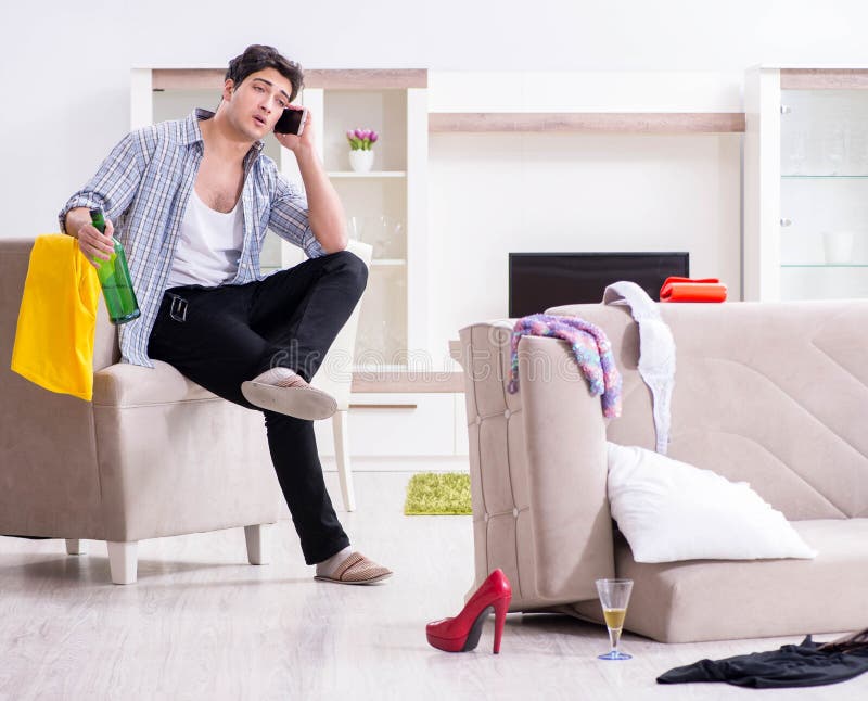 Man with Mess at Home after House Party Stock Photo - Image of home ...