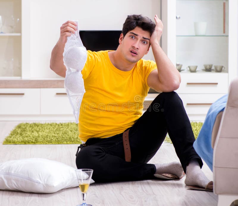 Man with Mess at Home after House Party Stock Photo - Image of divorced ...