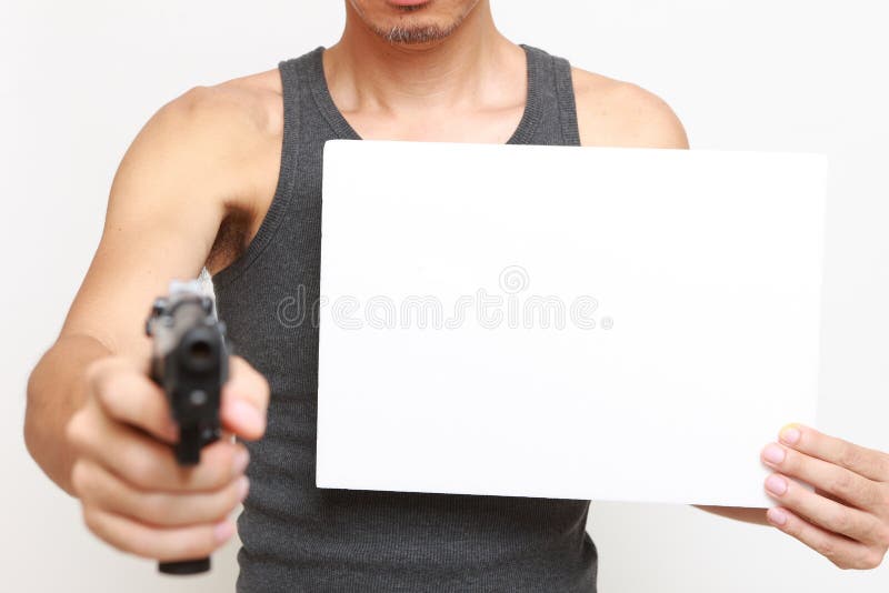 Man with a Message Board Threatens by a Gun Stock Image - Image of ...