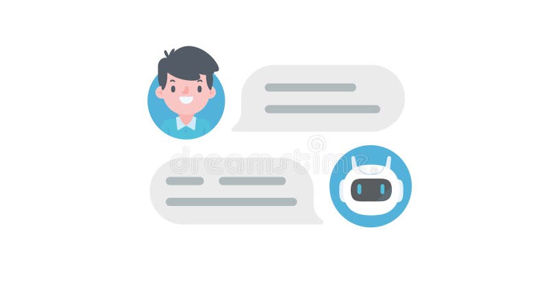 Man with Message Box Talking To Intelligent AI Robot. Automatic Chat ...