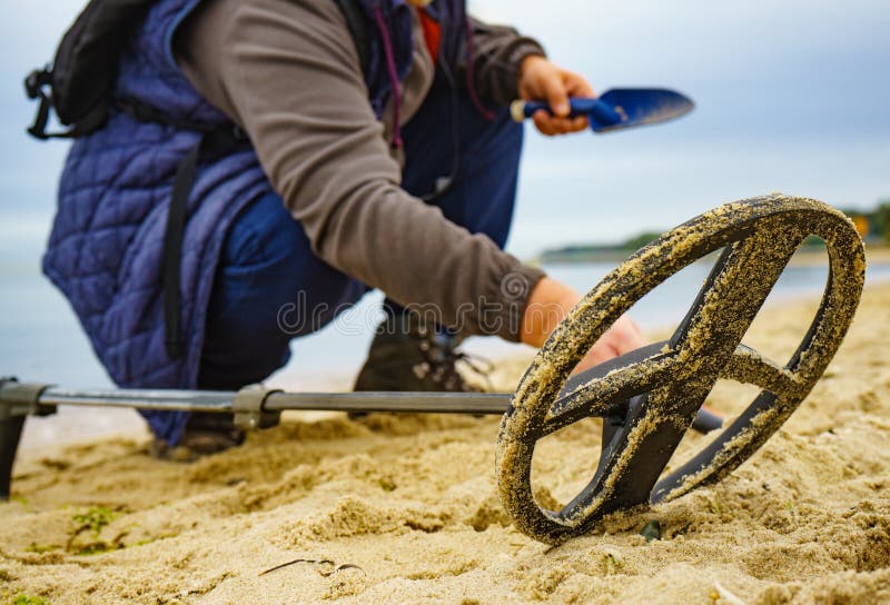 Man with Metal Detector on Sea Beach Stock Photo - Image of detector ...