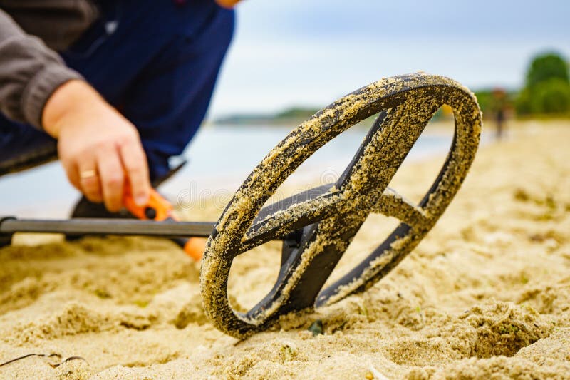Man with Metal Detector on Sea Beach Stock Image - Image of coast ...