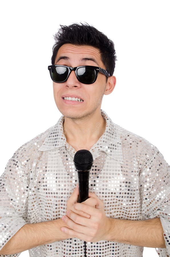 Man with mic isolated stock photo. Image of performance - 44533508