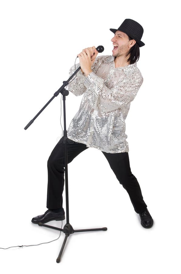 Man with mic isolated stock image. Image of microphone - 45678647