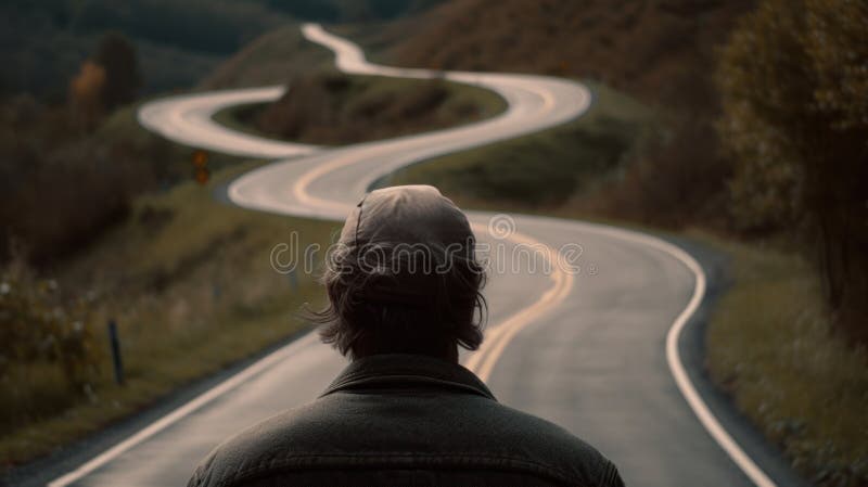 Man in the Middle of the Road Back View Generative Ai Stock ...