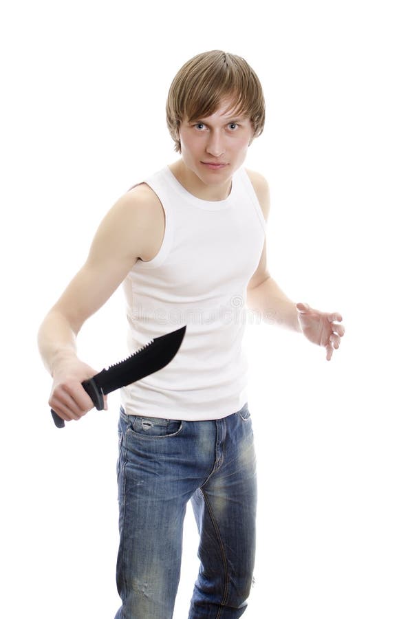 Man with military knife. stock image. Image of looking - 23968169