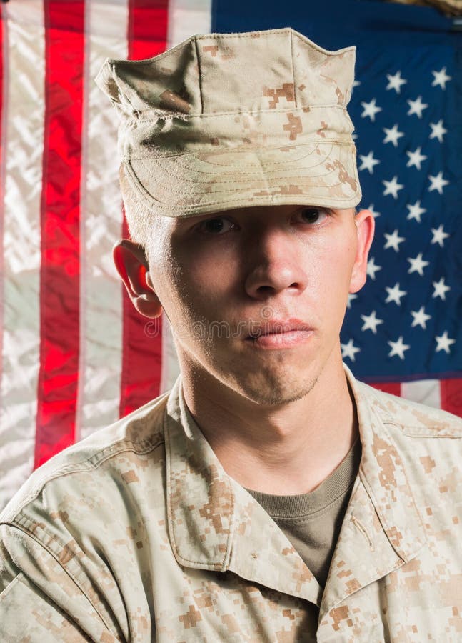 Man in Military Uniform on USA Flag Background Stock Photo - Image of ...