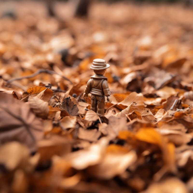 Man Miniature Standing , Field of Autumn Leaves.Background Stock ...