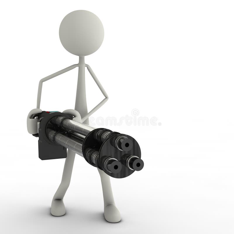 Man with a Minigun in Action Stock Illustration - Illustration of ...