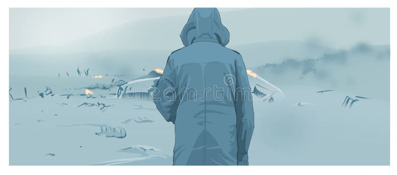 Man in the mist stock illustration. Illustration of tablet - 78261934
