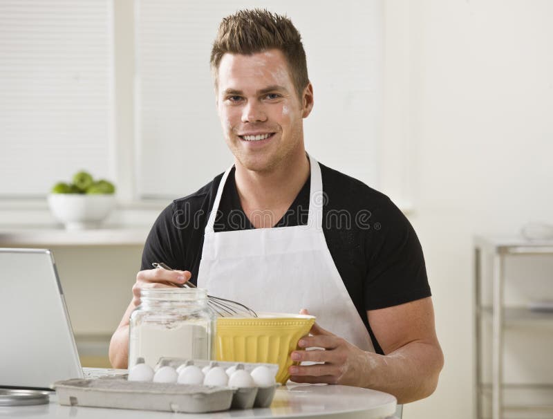 Man Mixing Ingredients in Kitchen Stock Photo - Image of inside, eggs ...