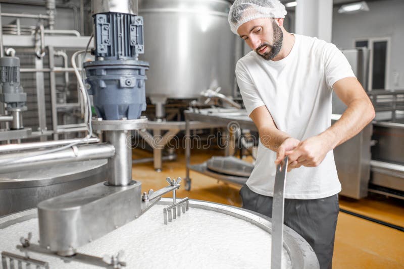 Worker at the Cheese Manufacturing Stock Image - Image of production ...