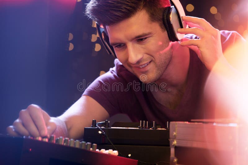Man Mixing Music on Turntable Stock Image - Image of electronic, audio ...
