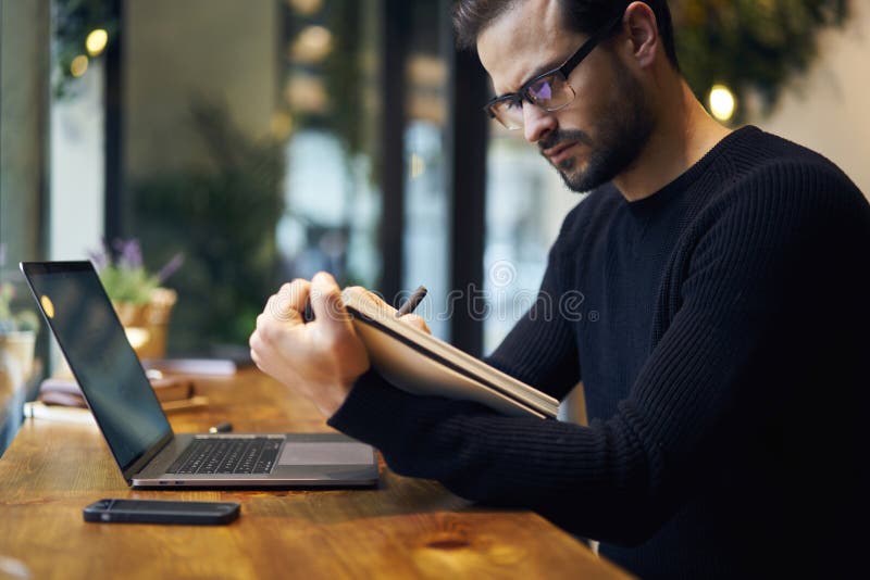 Man with Mobile Phone and CEO To Confirm Project Working Indoors Using ...