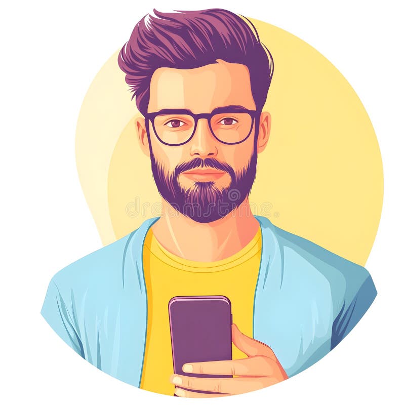 Man with Mobile Phone, with a Solid White Background Stock Illustration ...