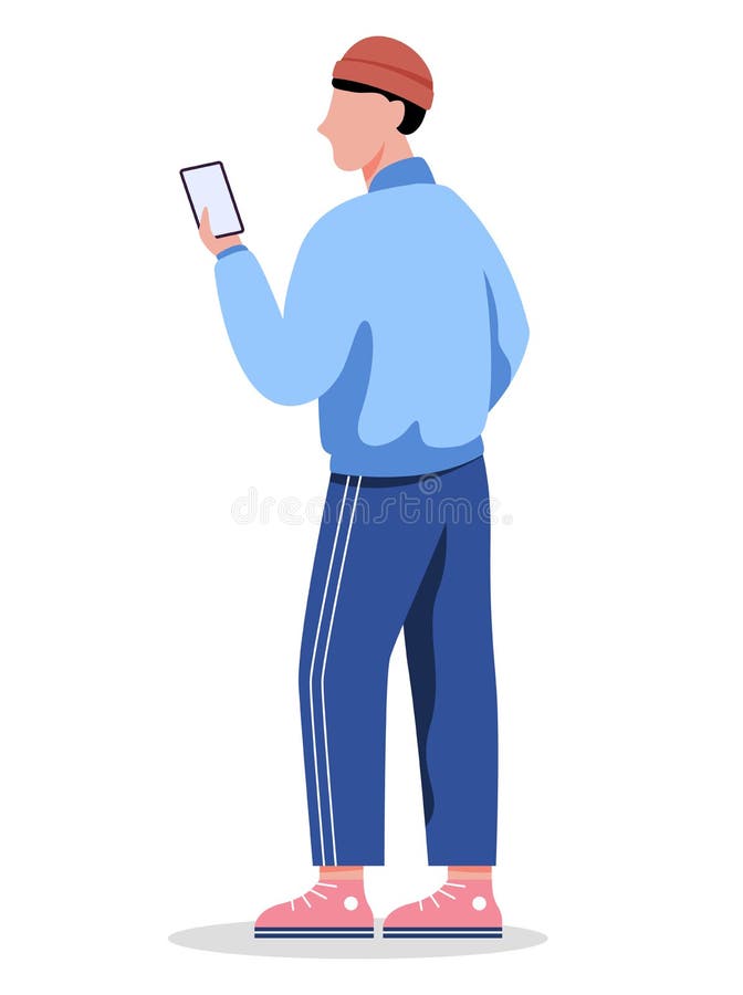 Man With Mobile Phone Male Character Holding Smartphone Stock Vector