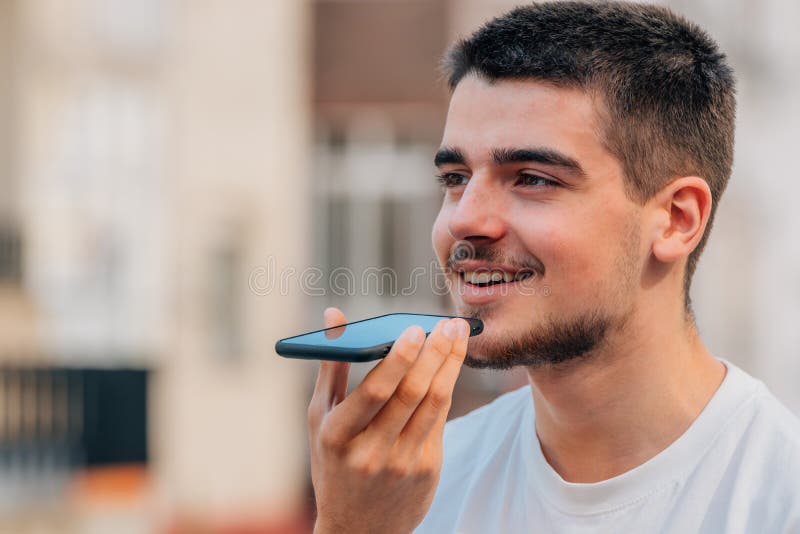 Man with Mobile Phone Sending Voice Message Stock Photo - Image of ...
