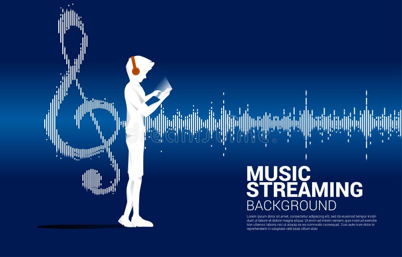 Man with Mobile Phone and Sound Wave Music Equalizer Background. Stock ...