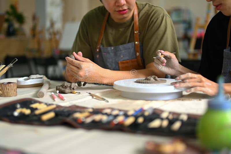 Man Modeling Clay in Pottery Workshop, Creative Activity, Handicraft and Hobbies Concept Stock ...