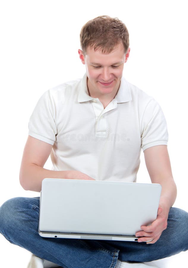 Man with Modern Laptop and Typing on Keyboard Stock Photo - Image of ...