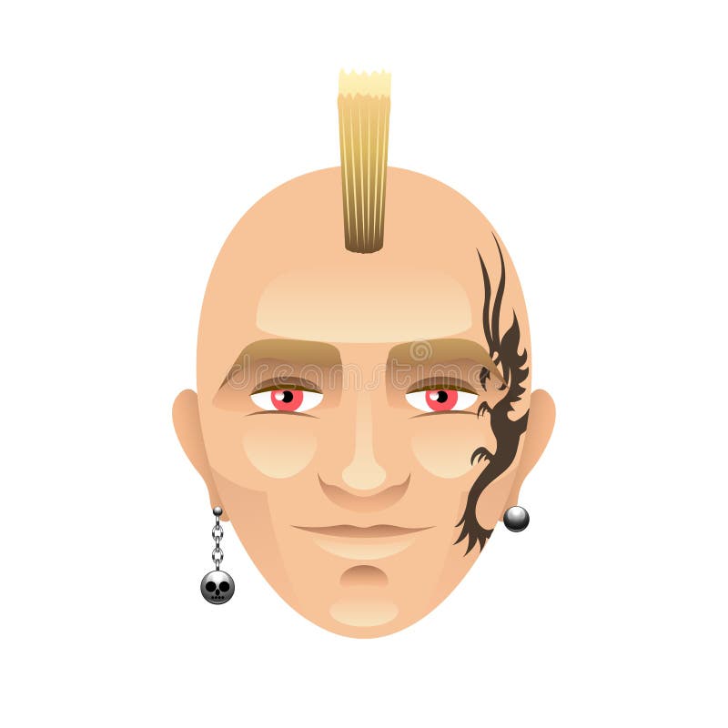 Man with Mohawk and Tattoos Isolated on White Vector Stock Vector ...