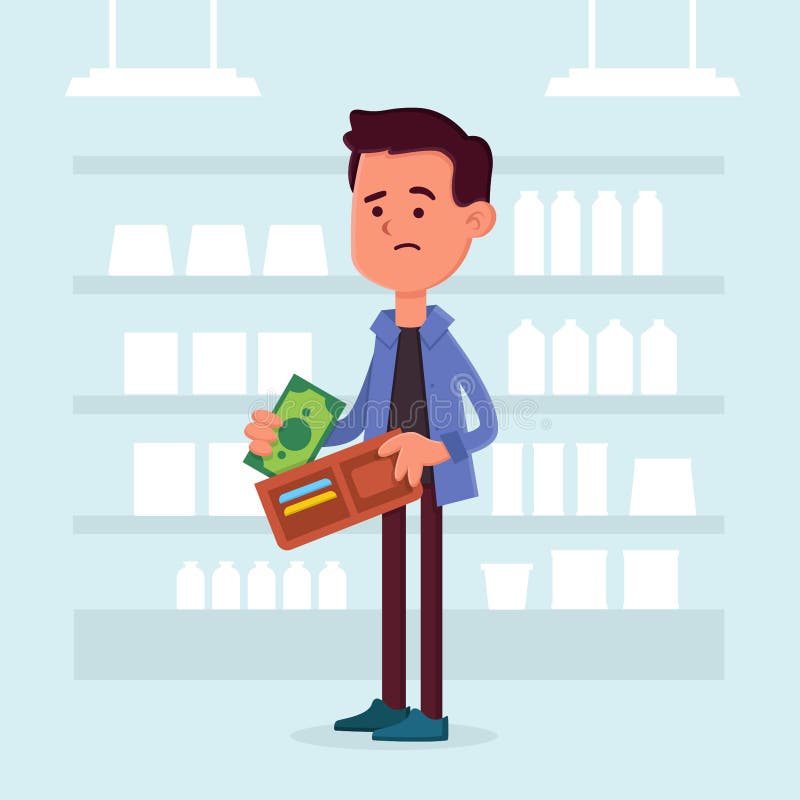 Man with financial issues stock vector. Illustration of groceries ...