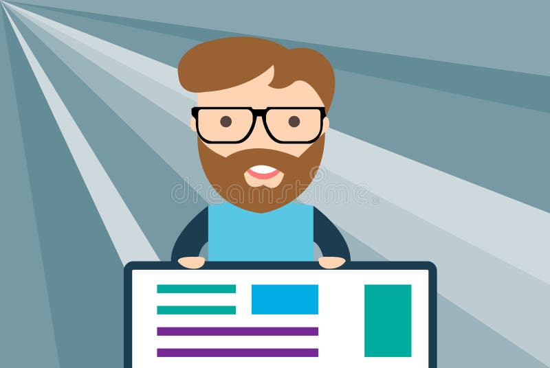 Man and monitor stock vector. Illustration of flat, digital - 66305590