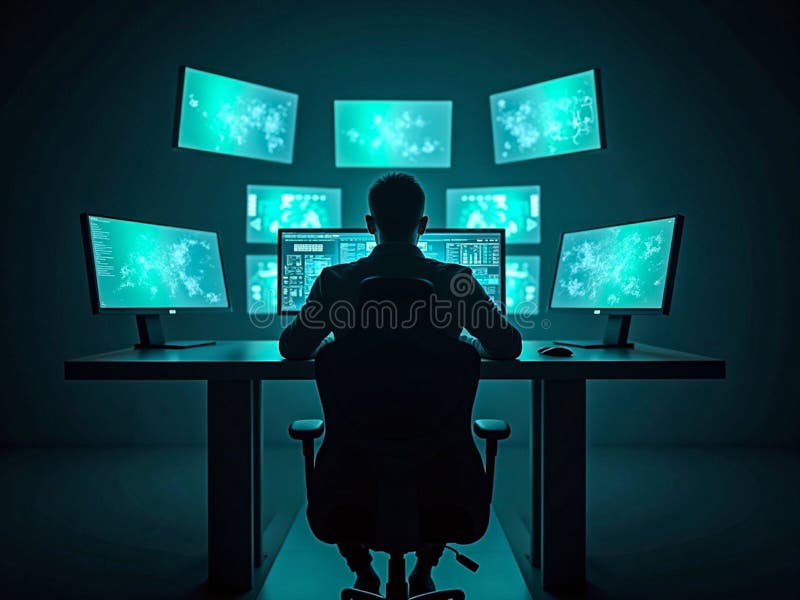 Man Working Control Room World Map Data Display Stock Photos - Free ...
