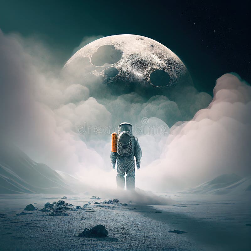 Man on Moon Concept Illustration AI Generative Stock Illustration ...