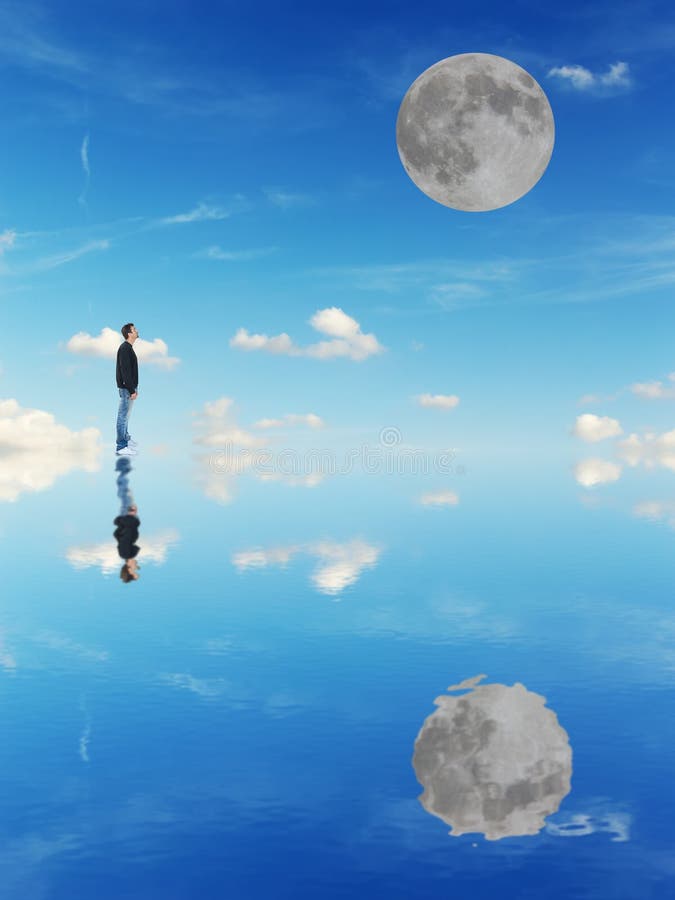 Man and moon stock photo. Image of people, external, abstract - 46069704