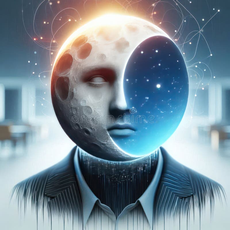 A Man with the Moon and a Starry Sky instead of a Head. Stock Photo ...