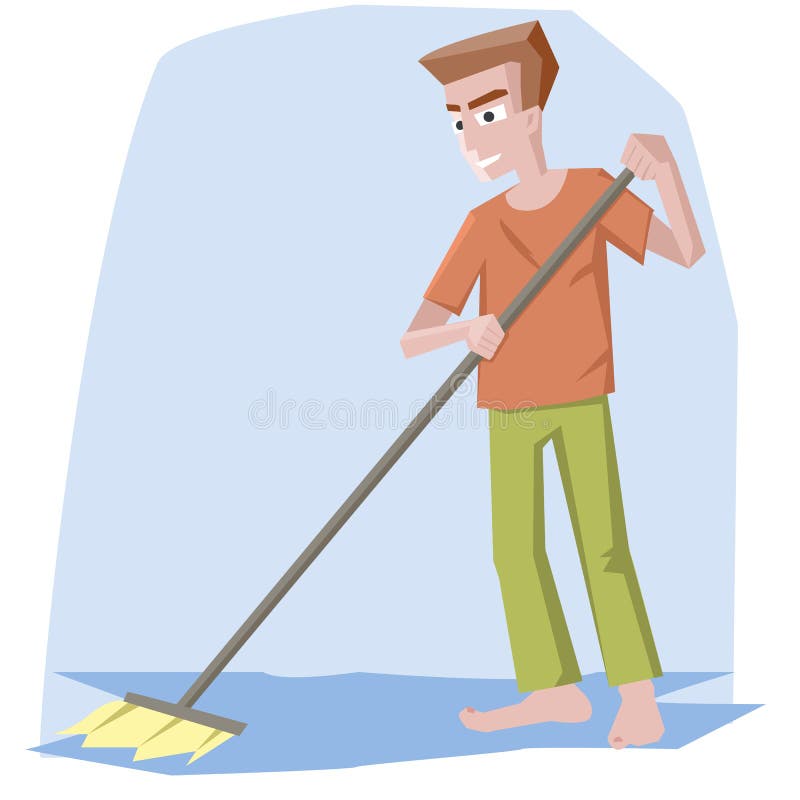 Man with mop stock vector. Illustration of chores, human - 76137630