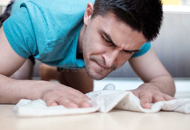 Man mopping the floor stock image. Image of cleaner, dust - 71622607