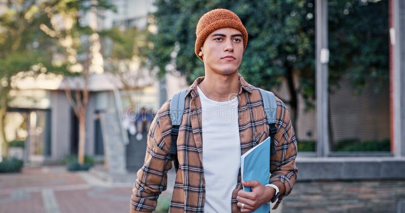 Man, Morning Commute or College Student Walking To Class for Learning ...