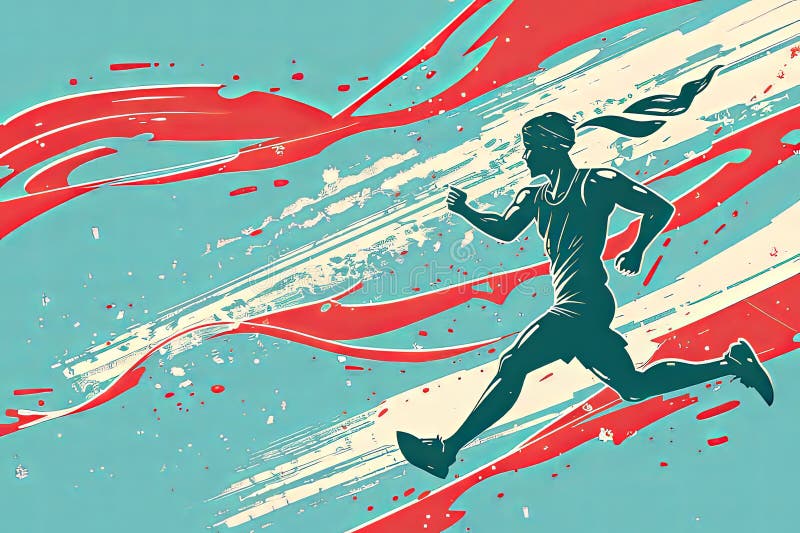 Man Running on Blue and Red Background Stock Illustration ...