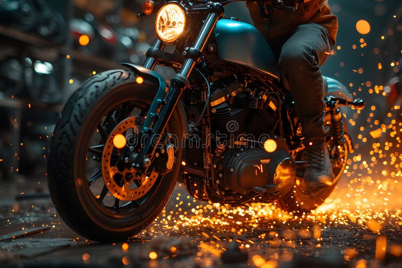 Man with Motor Bike with Fire Stock Illustration - Illustration of ...