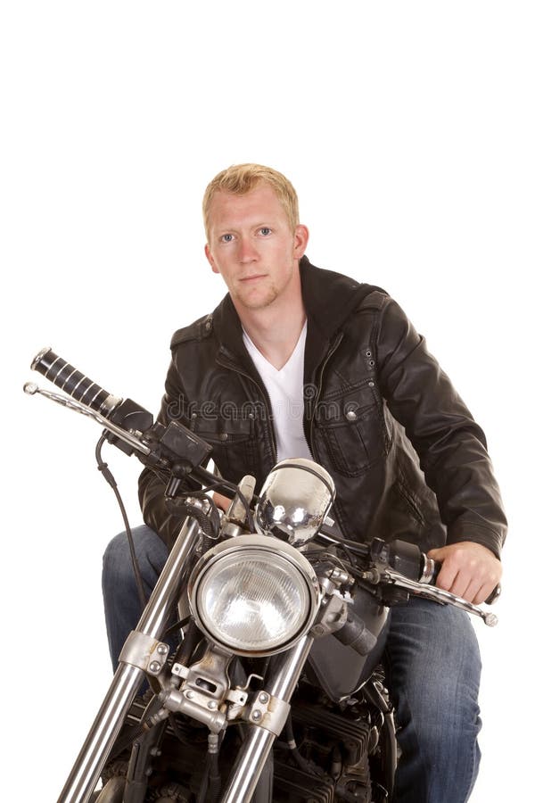 Man on Motorcycle Black Jacket Look Serious Stock Photo - Image of ...