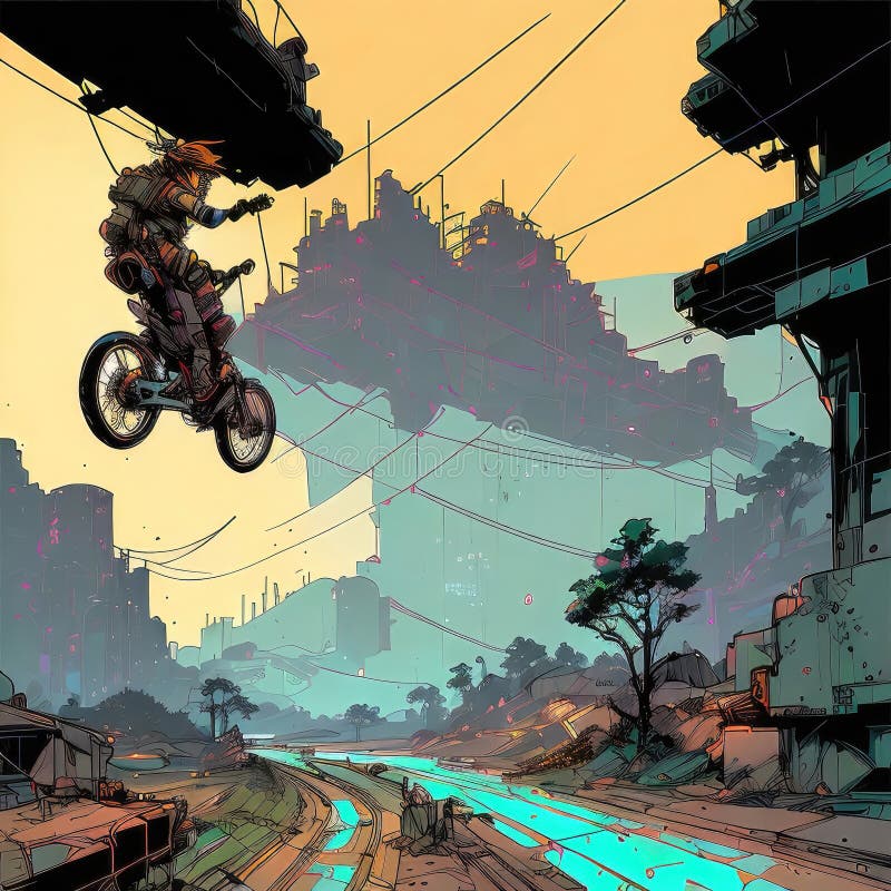 A Man on a Motorcycle Flying through the Air Stock Illustration ...