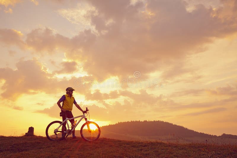 Man Mountain Sunny Side View Bike Stock Image - Image of freedom ...